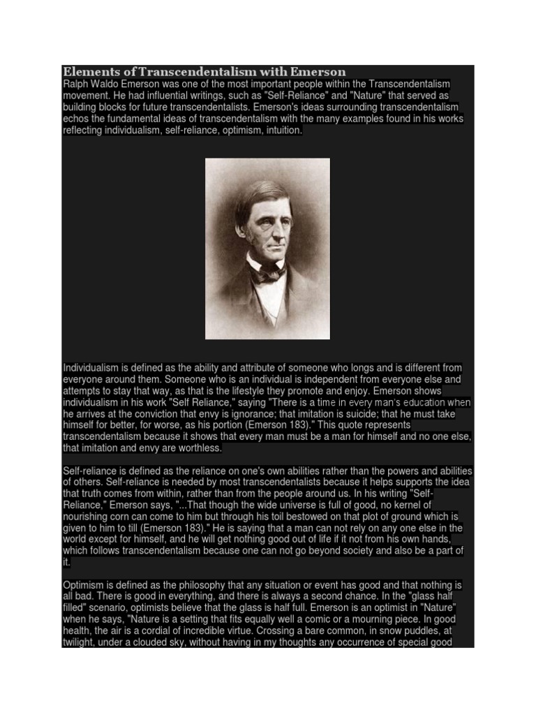 Elements of Transcendentalism With Emerson | PDF | Transcendentalism ...
