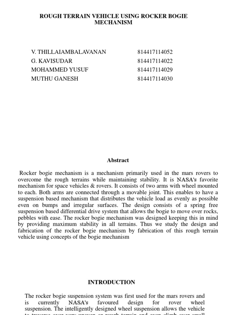 Rough Terrain Vehicle Using Rocker Bogie Mechanism | PDF | Wheel ...