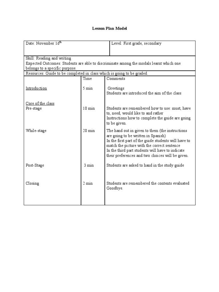 N P Lesson Plan Model November 16 | PDF