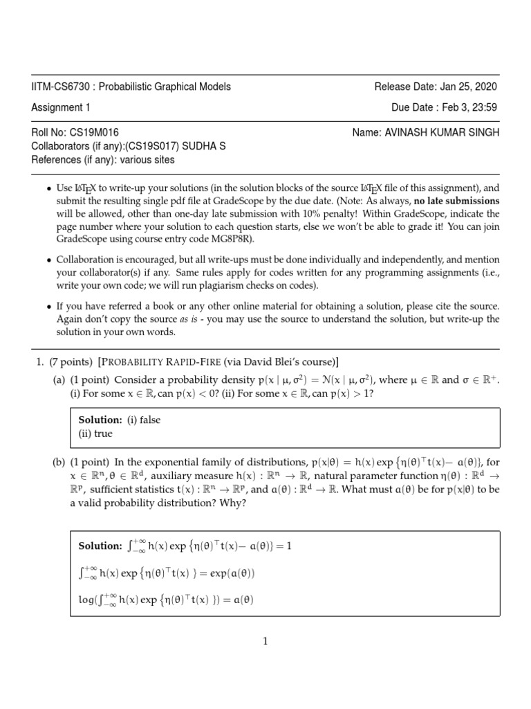 CS19M016 PGM Assignment1 | PDF | Probability | Statistical Theory