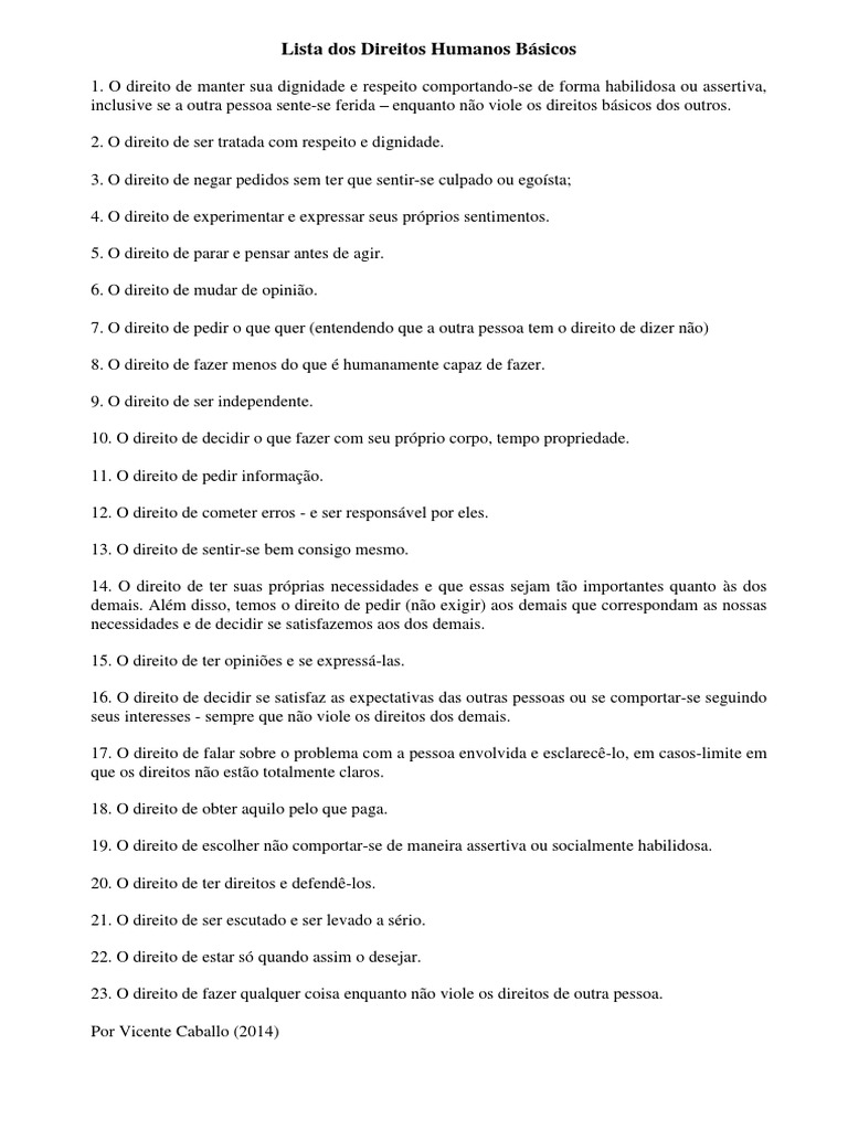 Lista Dos Direitos Humanos Básicos | PDF
