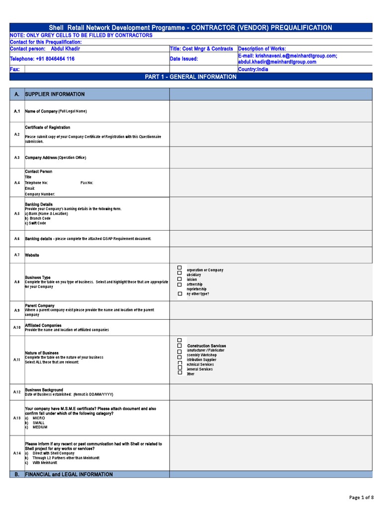Shell Prequalification Template - Supply and Installtion - 2018-19 ...