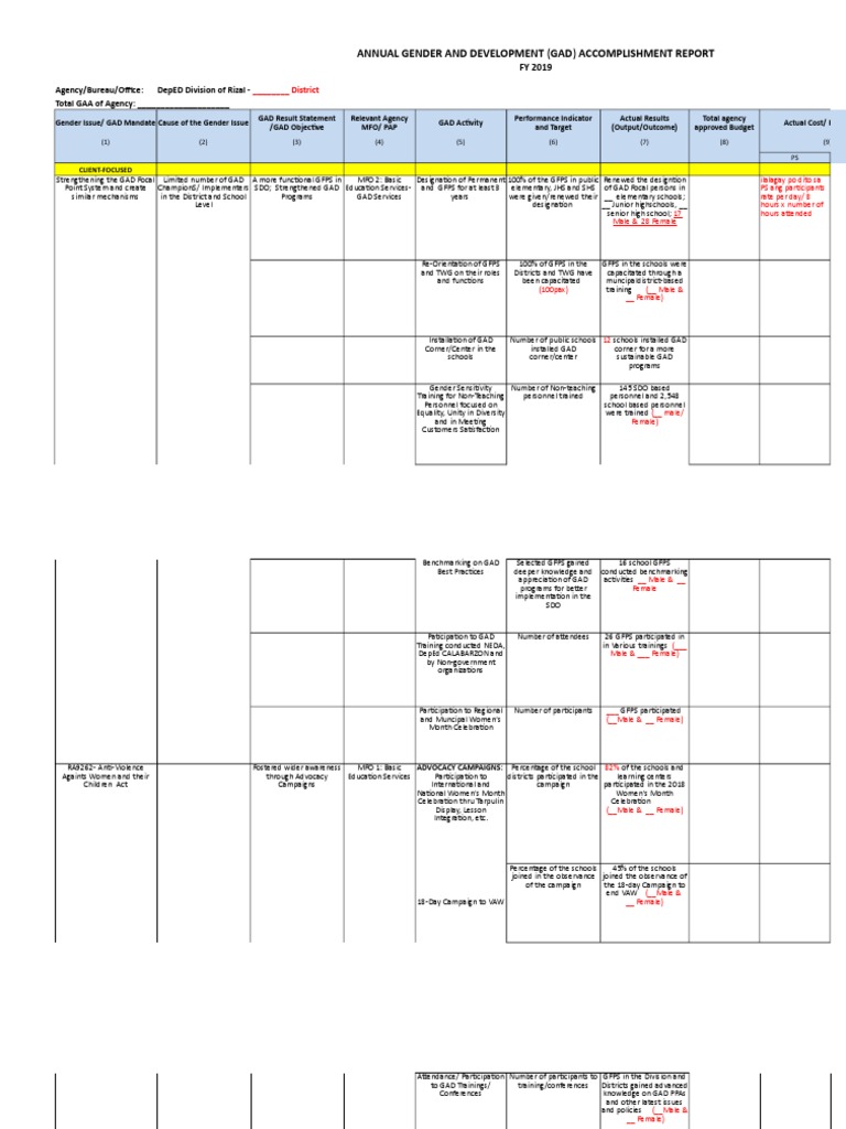 2019 Annual GAD Accomp Report 2021 Annual GAD Plan 1 | PDF
