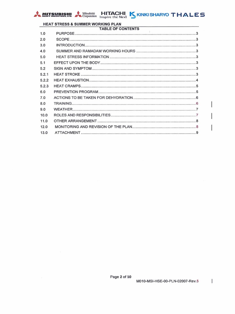 M010-MSI-HSE-00-PLN-02007 - Rev5 Heat Stress & Summer Working Plan PDF ...