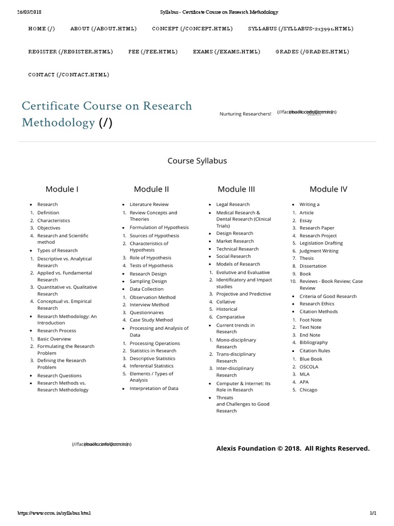 Syllabus - Certificate Course On Research Methodology | PDF ...