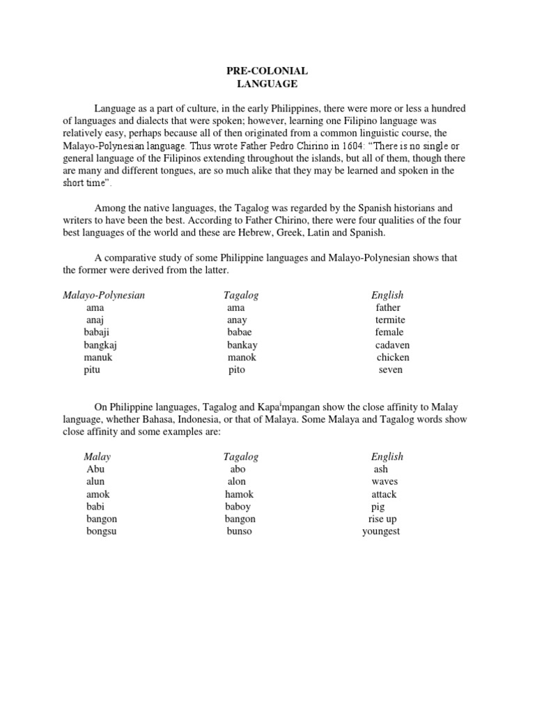 Pre-Colonial Philippine Languages | PDF | Tagalog Language | Philippines