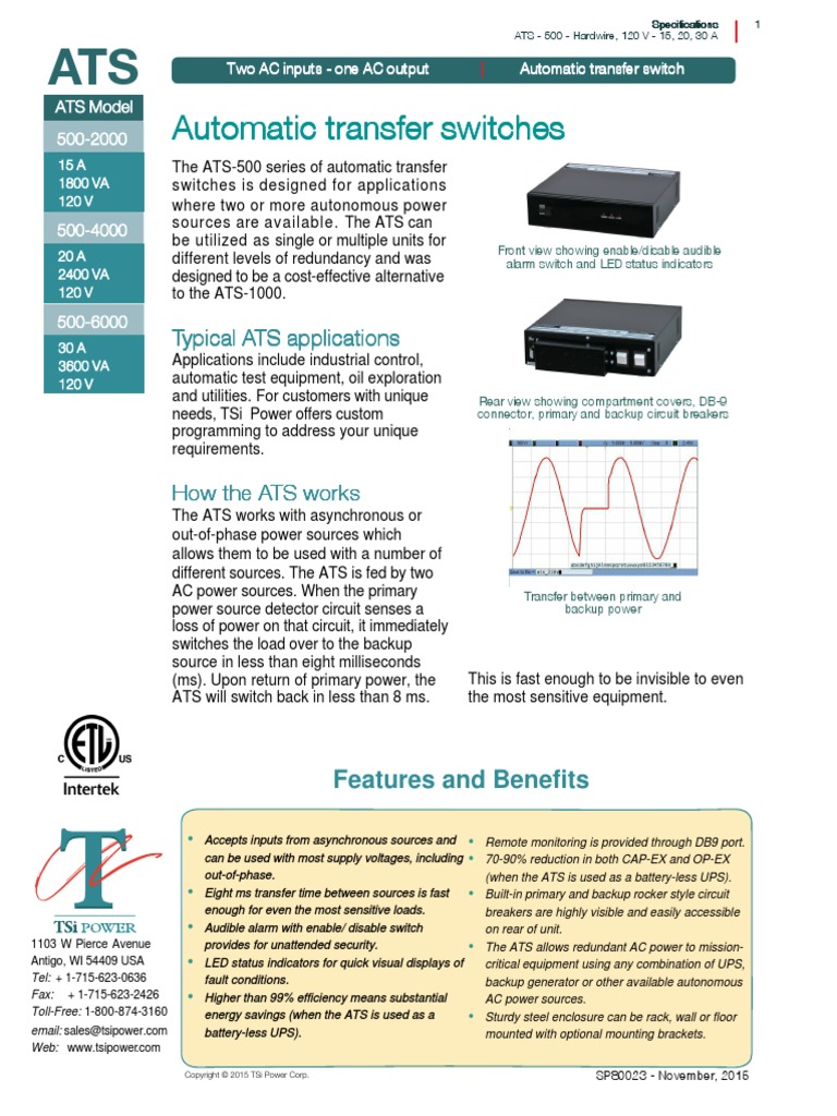 SP80023 ATS 500 Hardwire, - 120 - V 15,20,30A Rev. - 1 | PDF ...