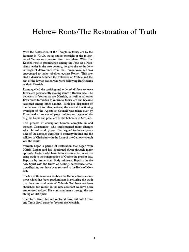 Restoration of Hebrew Roots and Truth | PDF | Hebrew Roots | Jesus