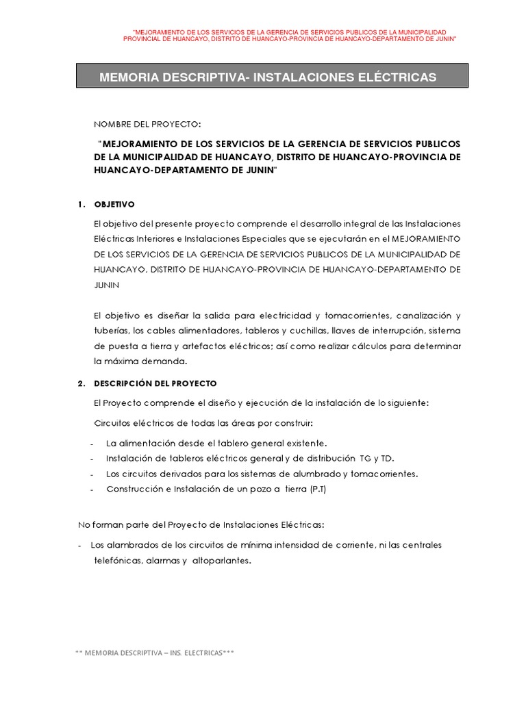 Memoria Descriptiva Instalaciones Electricas | PDF | Lámpara fluorescente | Encendiendo