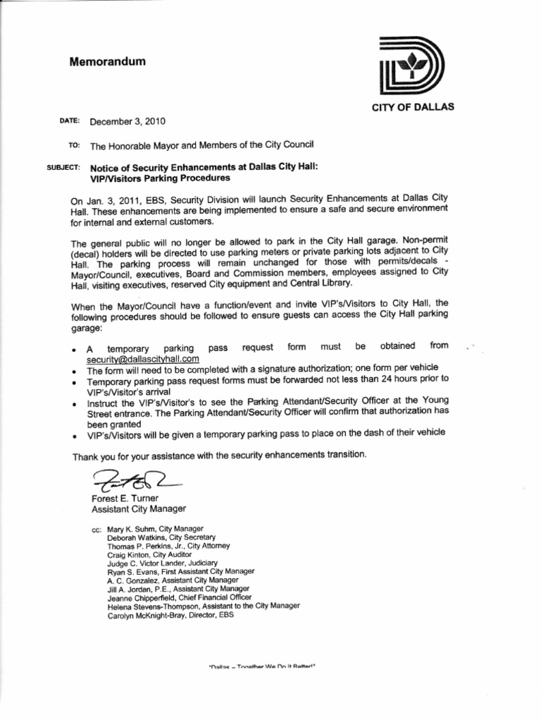 Parking at City Hall Memo | PDF | Government