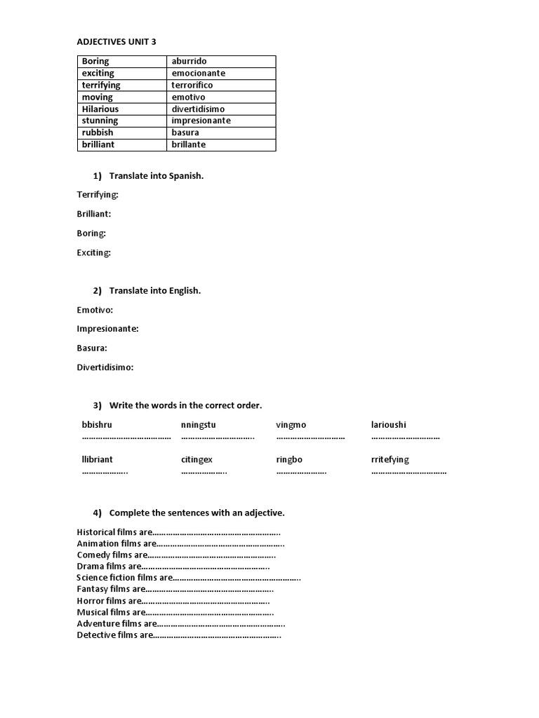 Adjectives Unit 3 | PDF