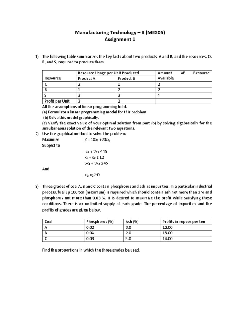 Assignment 1 1 | PDF | Linear Programming | Warehouse