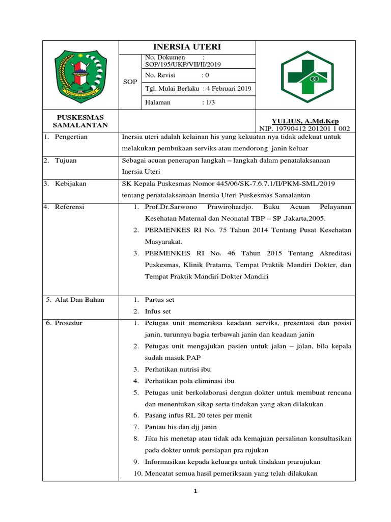 Sop Inersia Uteri | PDF