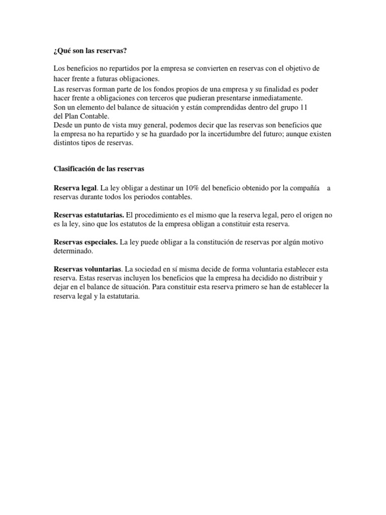 Qué Son Las Reservas 2020 | PDF