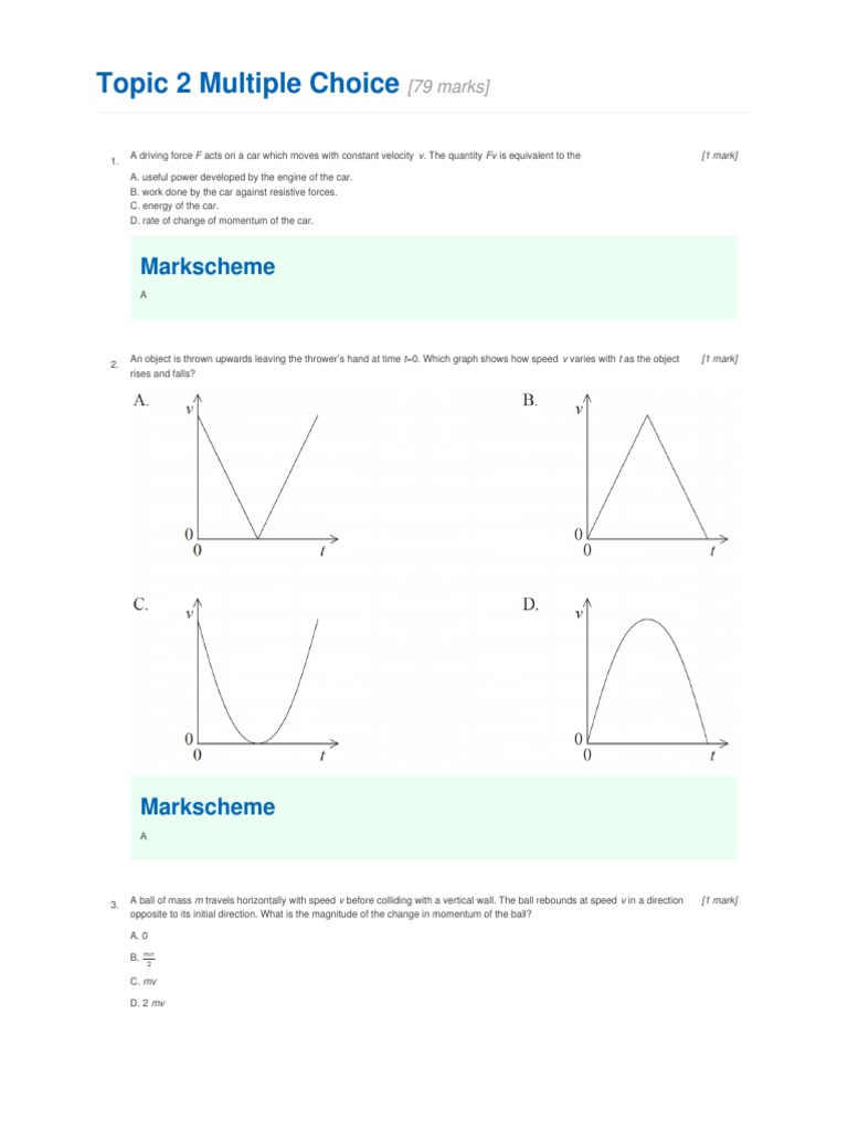 Topic 2 Multiple Choice MS (Forces) | PDF | Momentum | Force