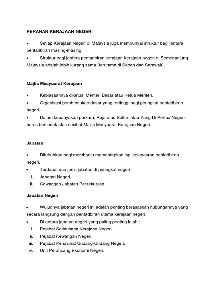 Peranan Kerajaan Negeri | PDF