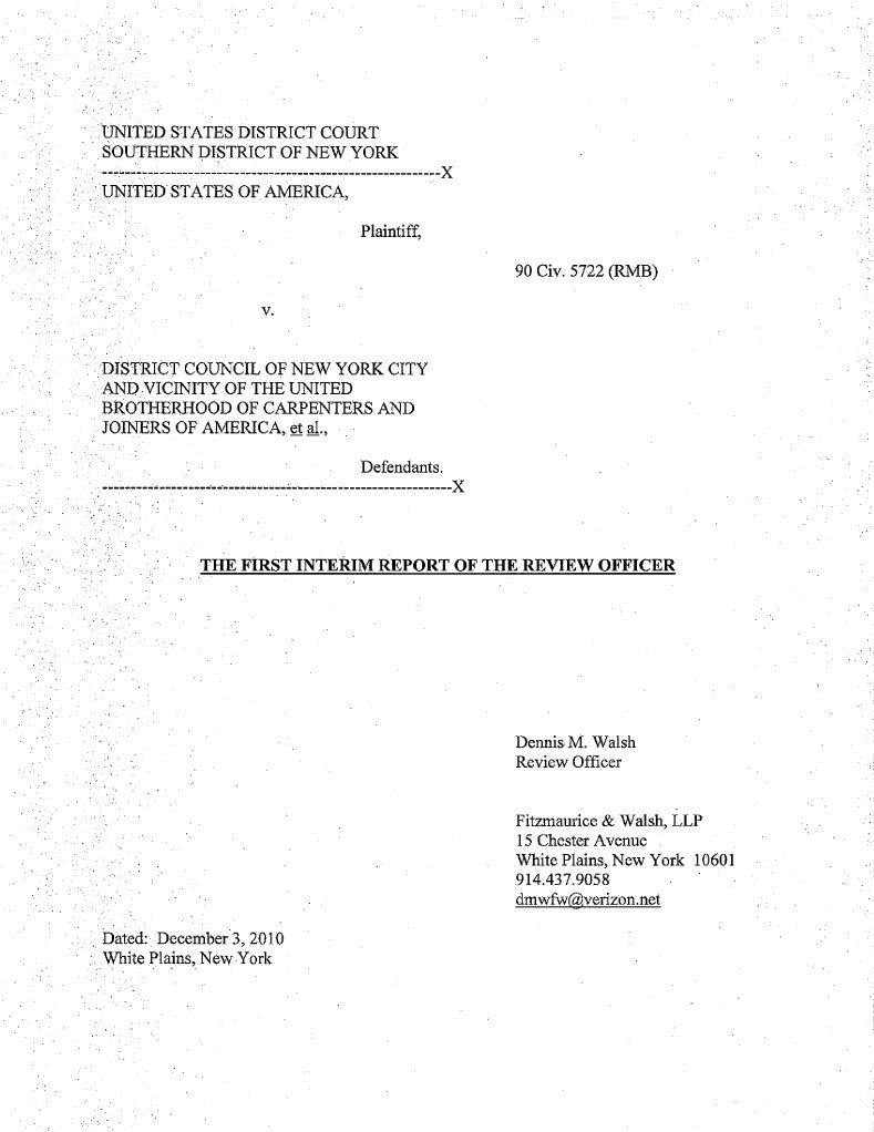 First Interim Report on NYC Carpenters Union | PDF
