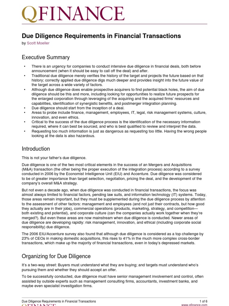 Due Diligence Requirements in Financial Transactions | Due Diligence ...
