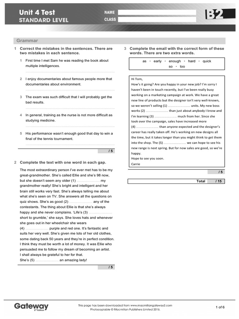 B2 UNIT 4 Test Standard | PDF | Marie Curie