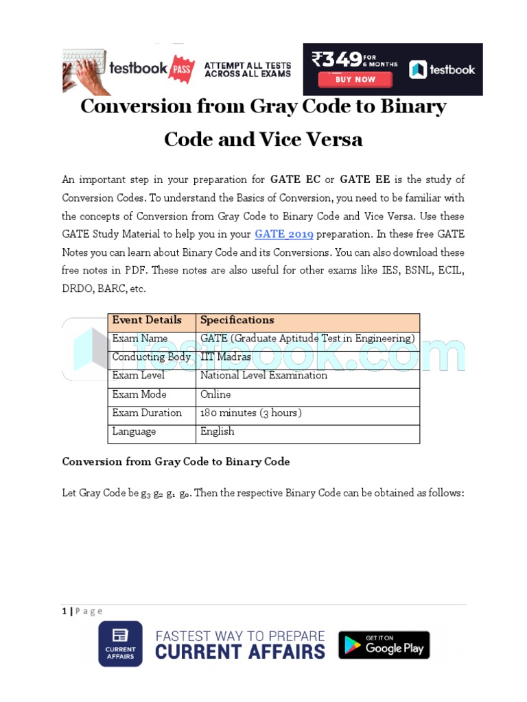 Conversion From Gray Code To Binary Code and Vice Versa A015d46a | PDF ...
