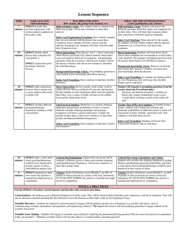 Sickle Cell Introduction Lesson Plan | PDF | Genotype | Phenotypic Trait