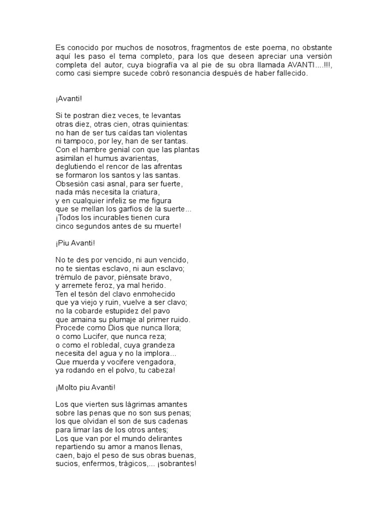 Poema "Avanti" de Almafuerte | PDF