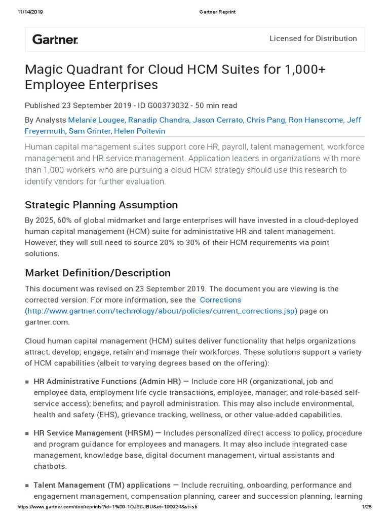 Workday - Gartner Reprint PDF | PDF | Human Resource Management | Cloud ...
