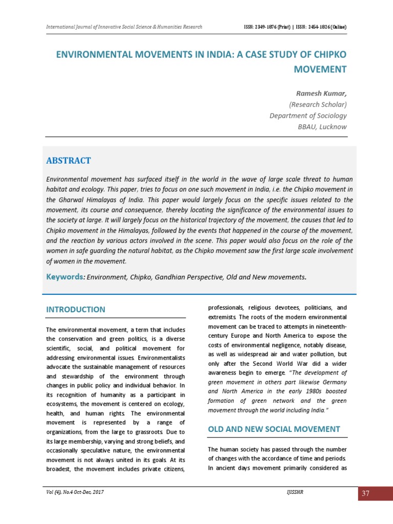 Environmental Movements in India A Case Study of Chipko Movement | PDF ...