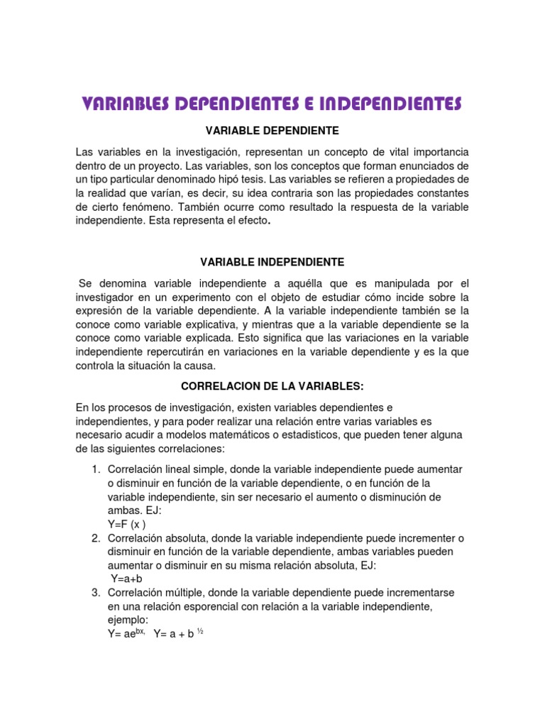 Variables (Dep - Indep) | PDF