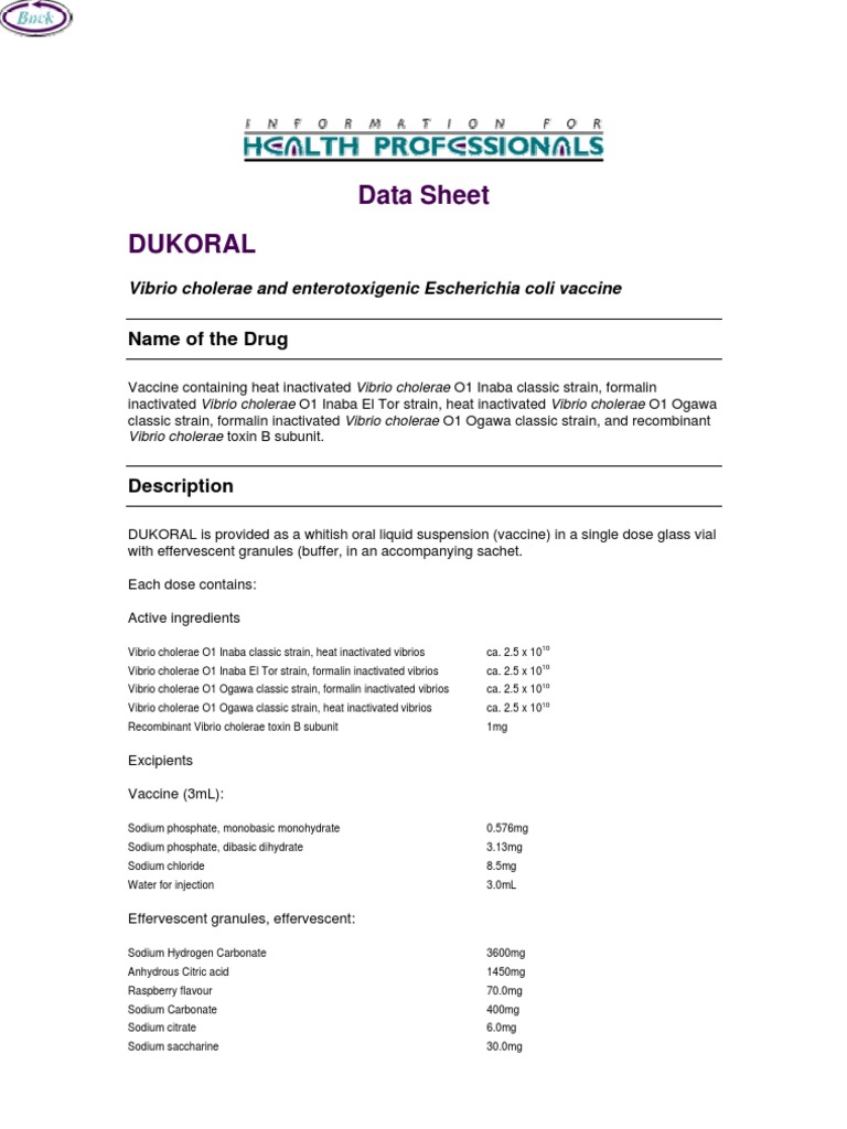 Data Sheet - Dukoral | PDF | Cholera | Drugs