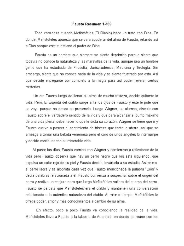Resumen Fausto | PDF | Fausto | Fausto de Goethe