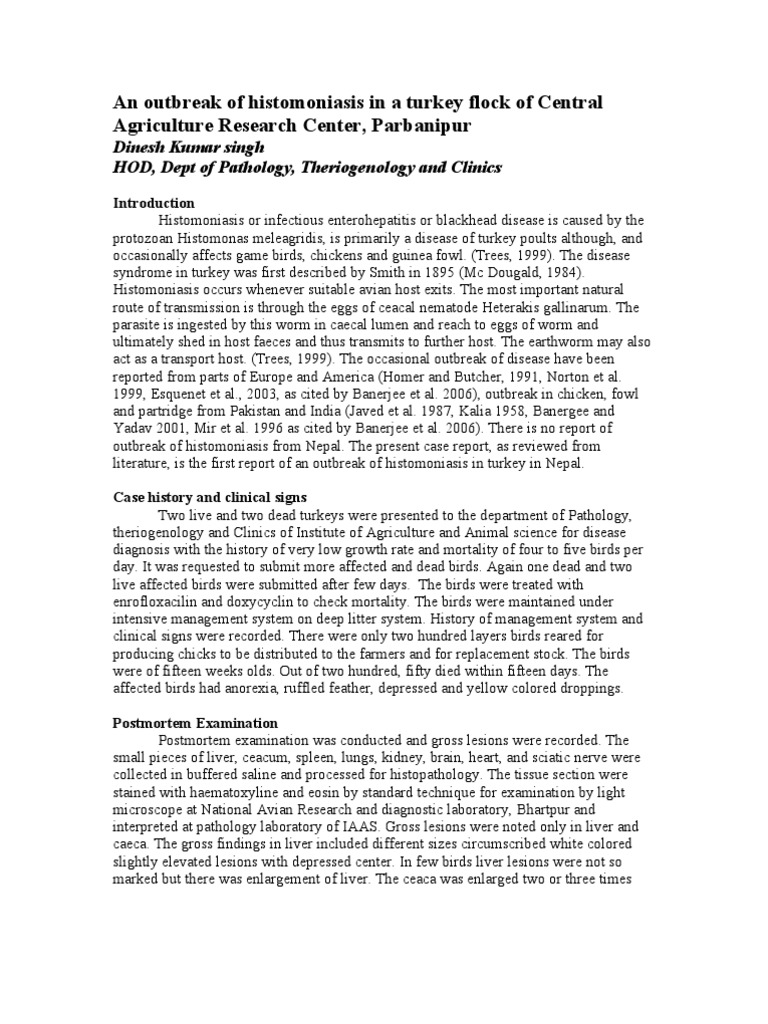 Histomoniasis | PDF | Pathology | Medical Specialties