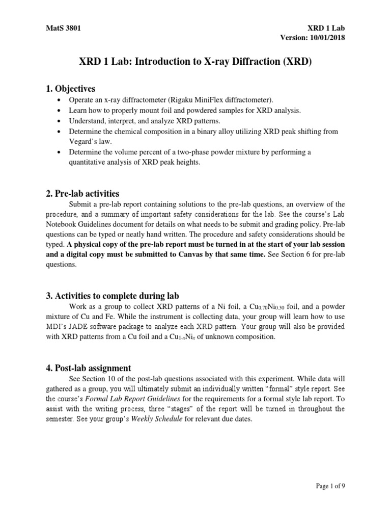 XRD 1 Lab 2018 10 01 PDF | Download Free PDF | X Ray Crystallography ...