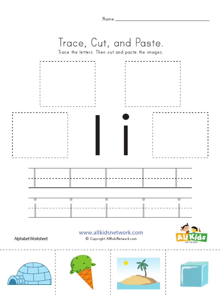Trace Cut Paste Letter I Worksheet | PDF