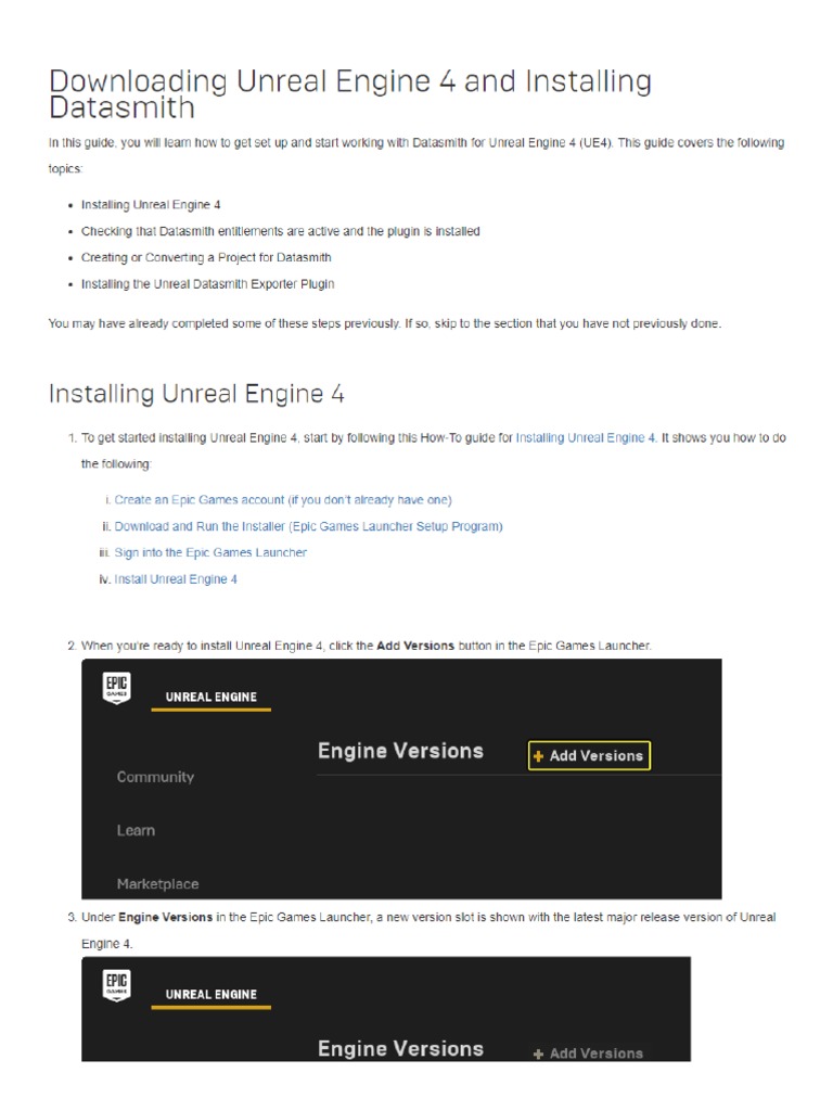 Downloading Unreal Engineand Installing Datasmith | PDF | Computing | Software