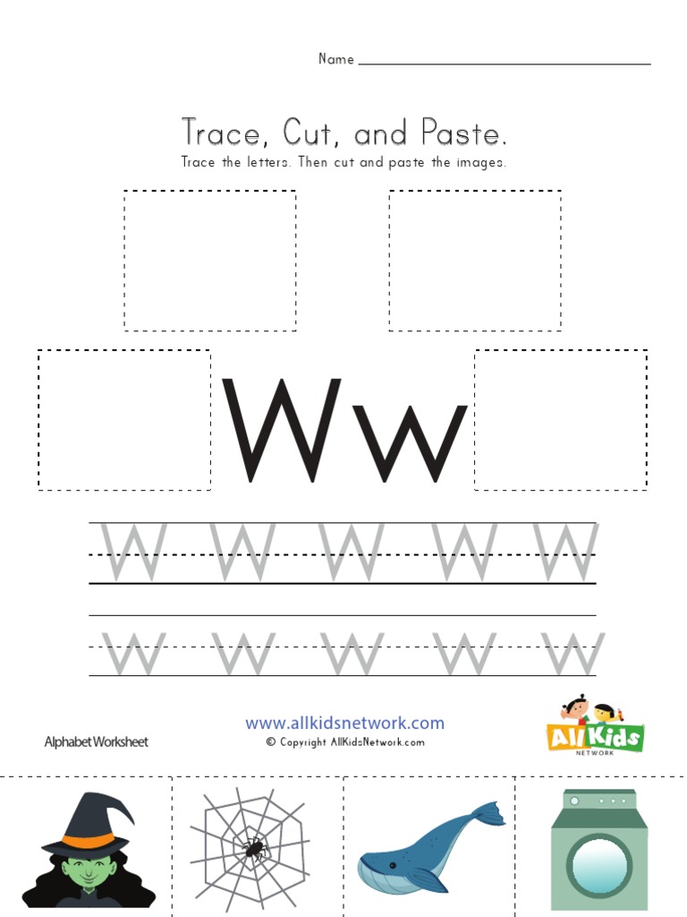 Trace Cut Paste Letter W Worksheet | PDF
