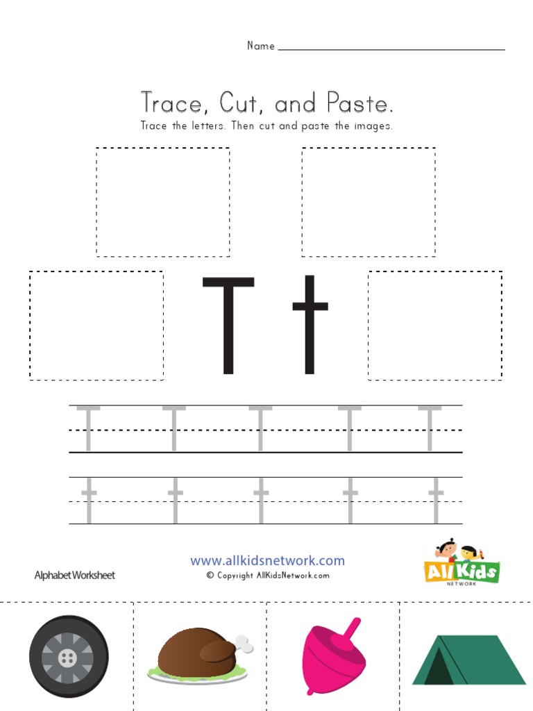 Trace Cut Paste Letter T Worksheet | PDF