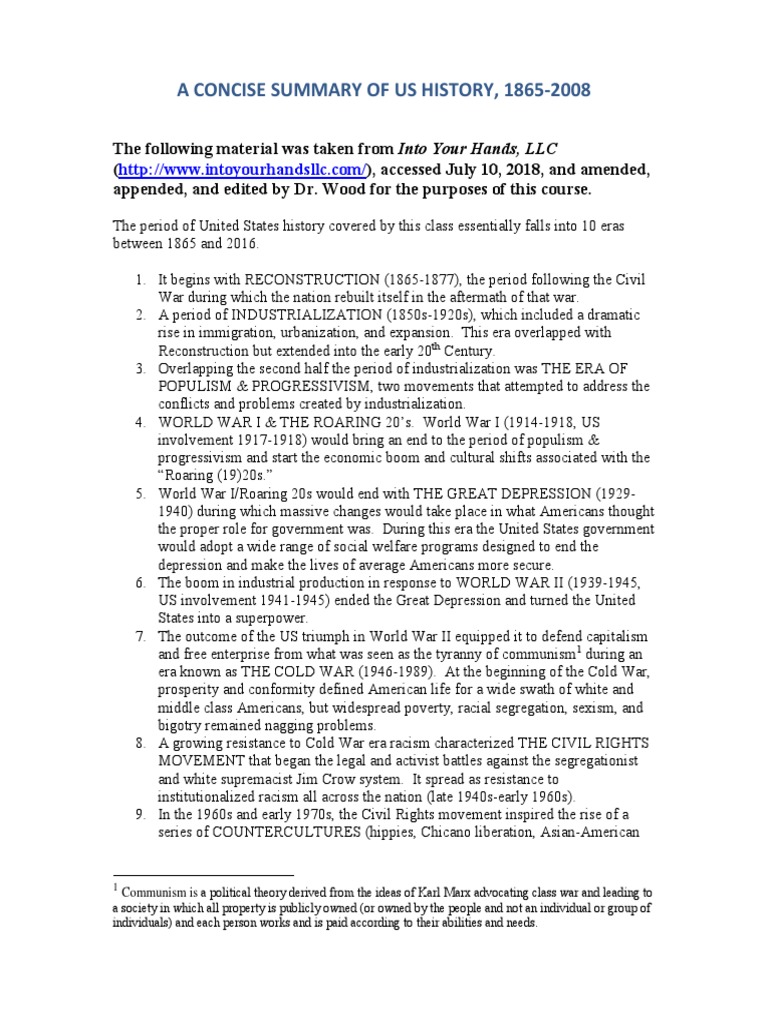 US HISTORY FROM 1865 To Present | PDF | Reconstruction Era | Progressivism