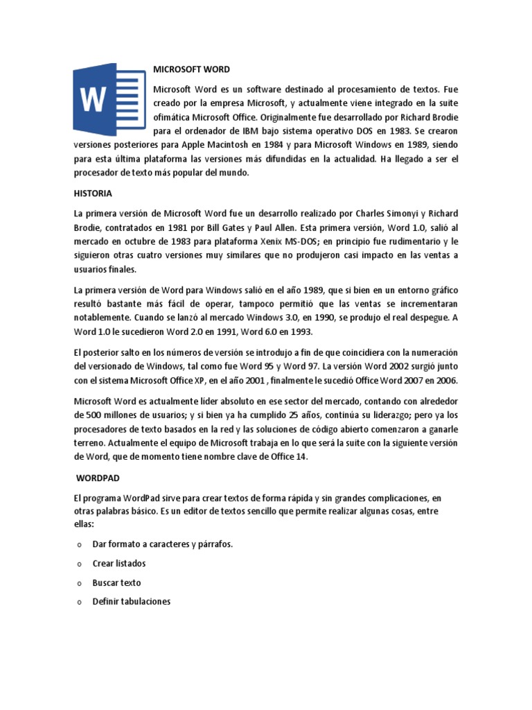Taller Sobre La Historia de MICROSOFT WORD | PDF | Microsoft Word ...