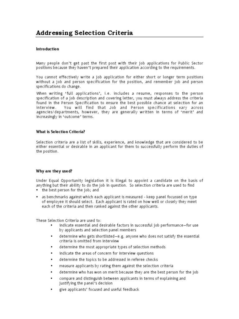 Addressing A Selection Criteria | PDF | Career & Growth