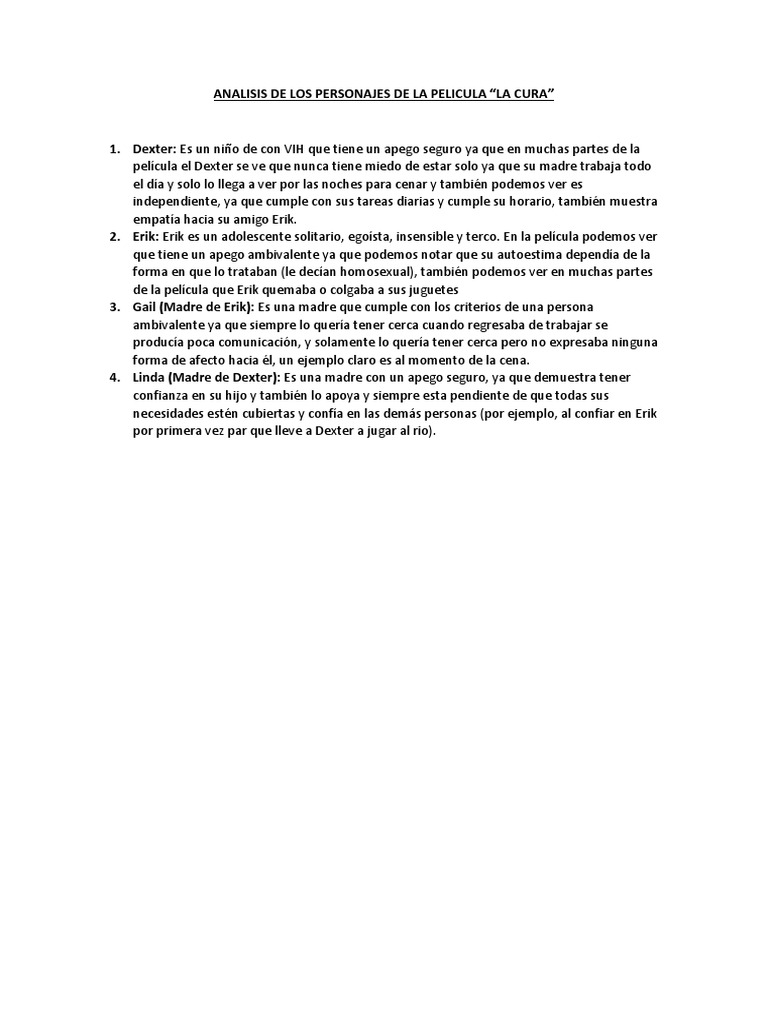 Analisis de Los Personajes de La Pelicula | PDF | Teoría de apego | Adultos