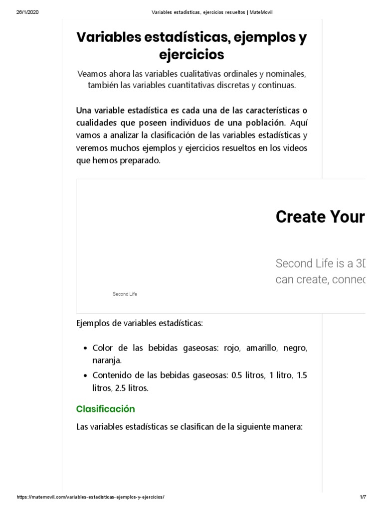 Variables Estadísticas, Ejercicios Resueltos - MateMovil | PDF ...