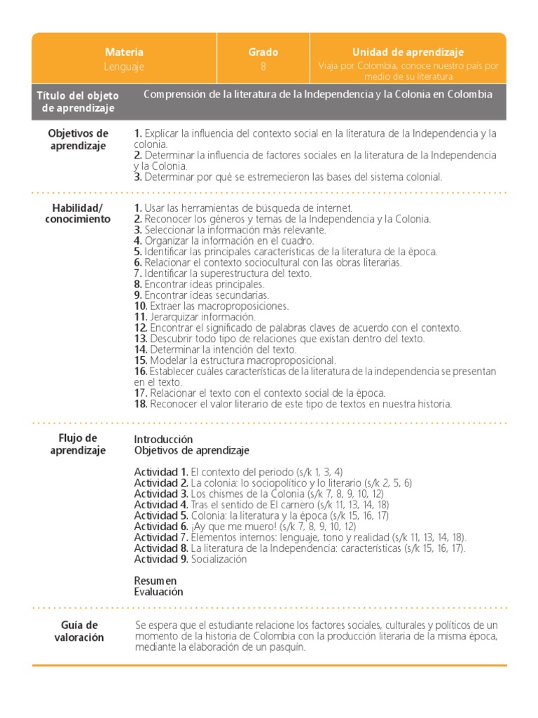 Comprension de La Literatura de La Independencia y La Colonia en ...