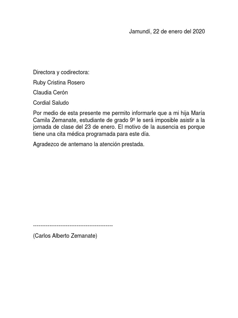 Carta de Ausencia Estudiantil | PDF