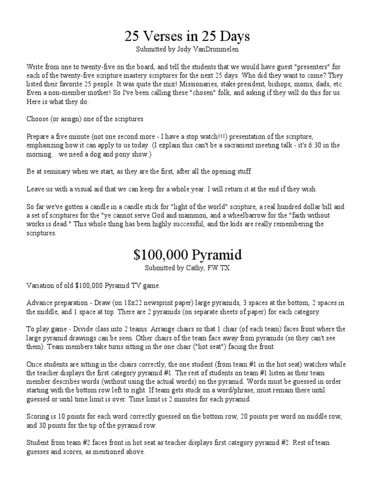 Scripture Mastery Games PDF | PDF | Leisure