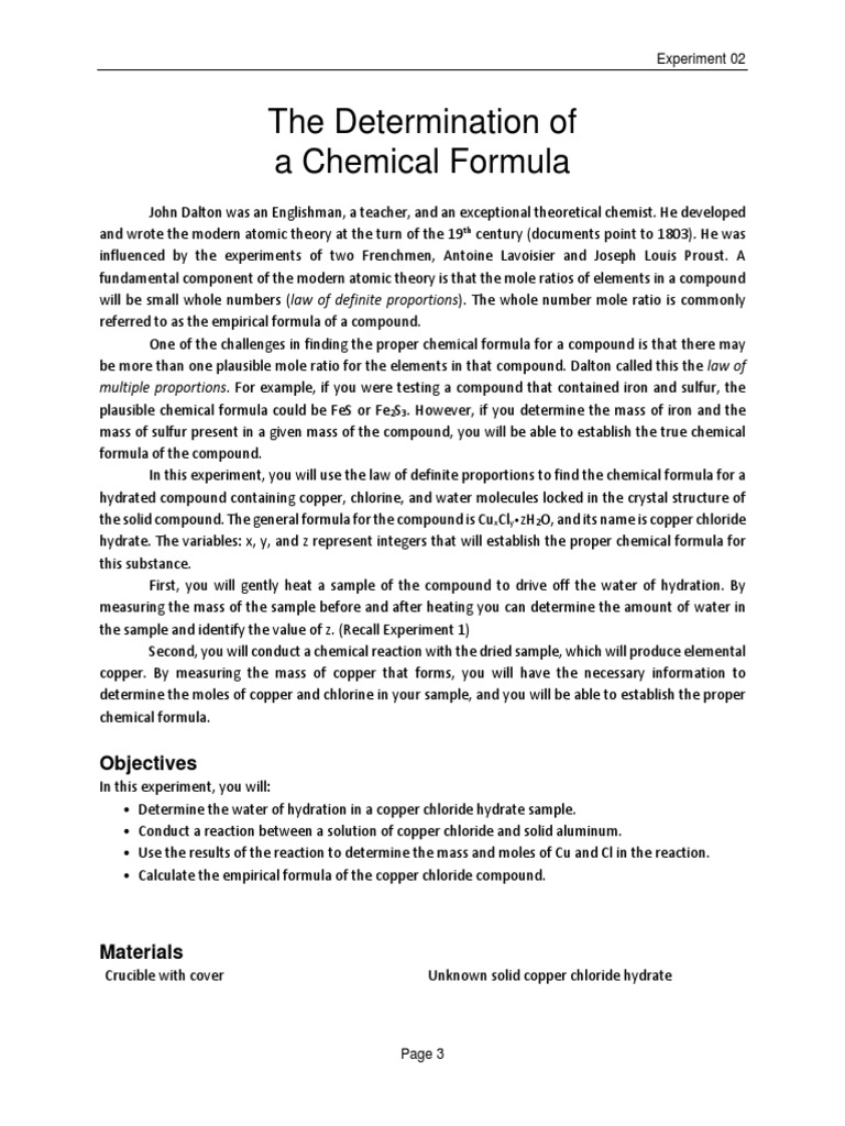 Experiment 02 The Determination of A Chemical Formula | PDF | Mole ...