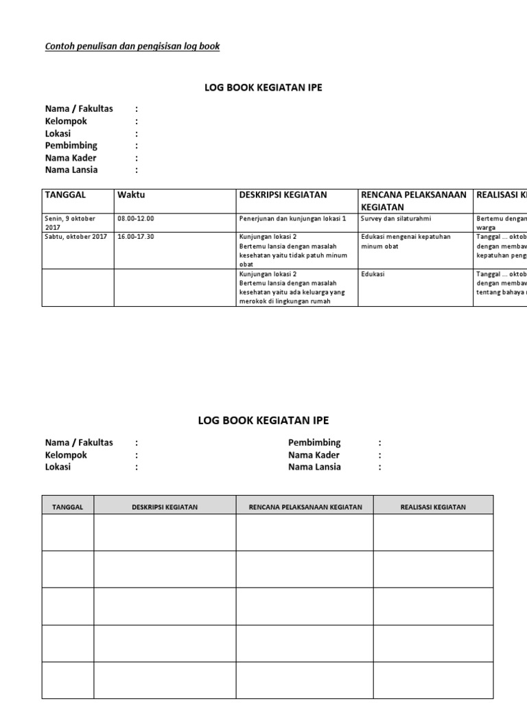 Contoh Penulisan Dan Pengisisan Log Book | PDF