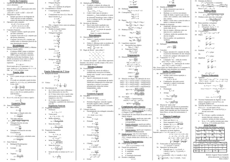 Todas As Fórmulas Matemática | PDF | Função (Matemática) | Determinante