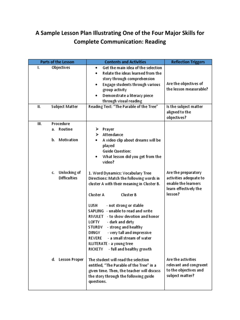 Sample Lesson Plan | PDF | Literacy | Lesson Plan