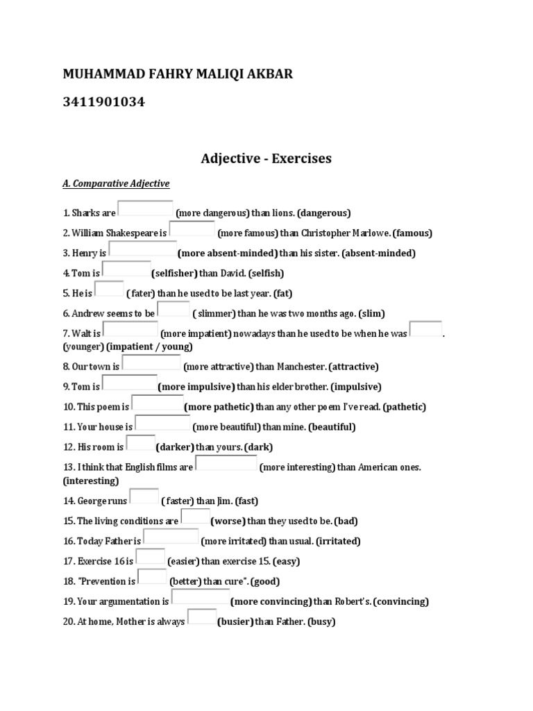 Adjective - Exercise | PDF | Grammar
